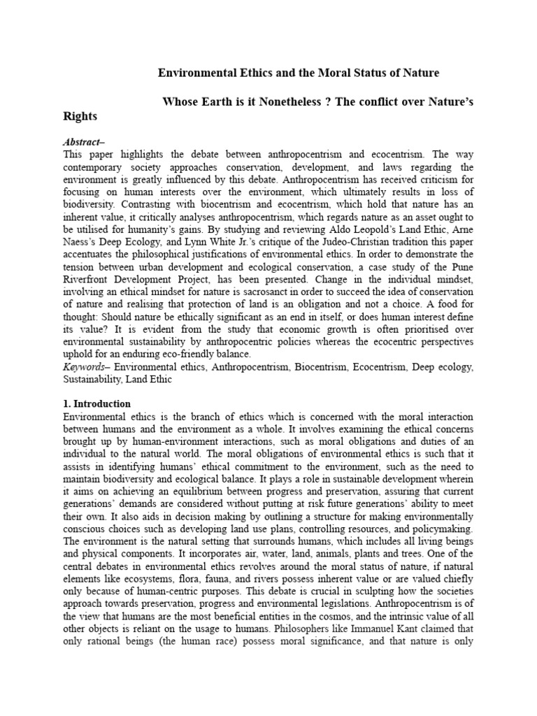 Environmental Ethics and The Moral Status of Nature | PDF | Environmental Ethics | Nature