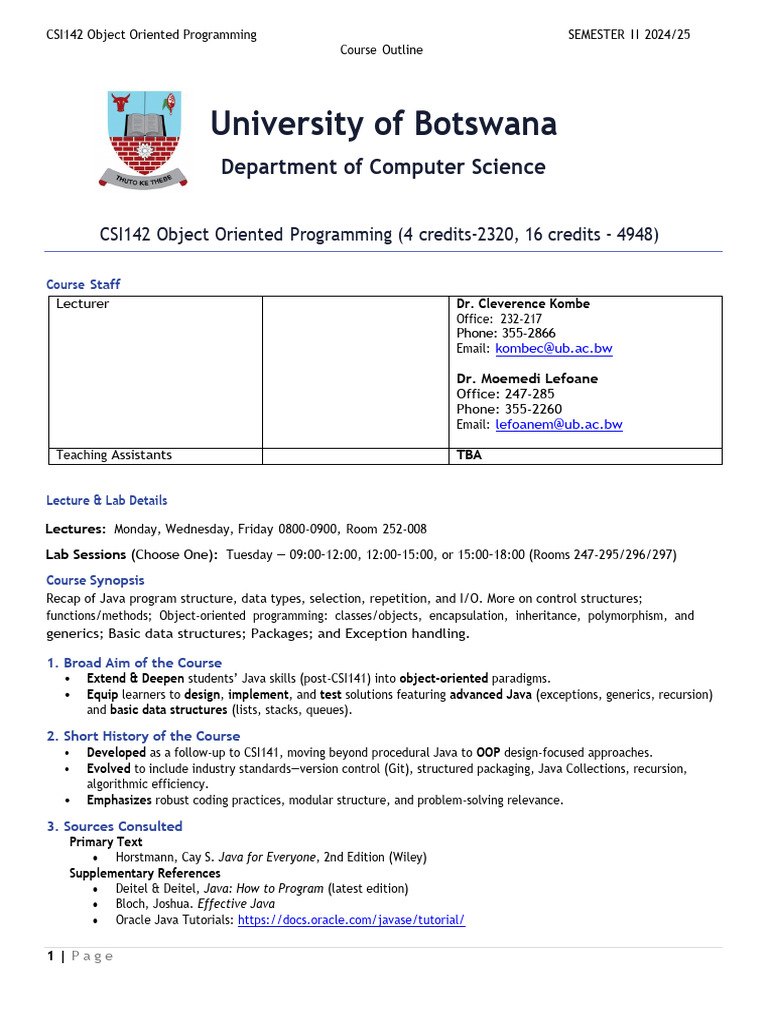 Course Outline 2024 25 Rev4 | PDF | Object Oriented Programming | Method (Computer Programming)