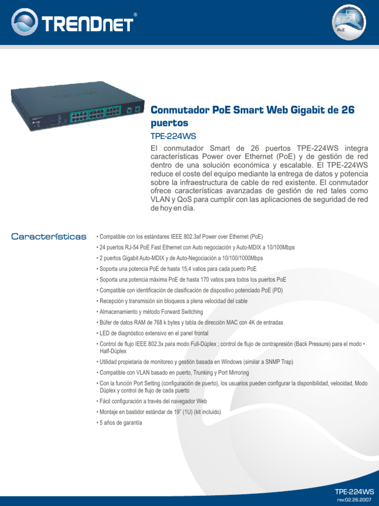 Sp Spec Tpe-224ws | PDF | Ethernet | Protocolos de internet