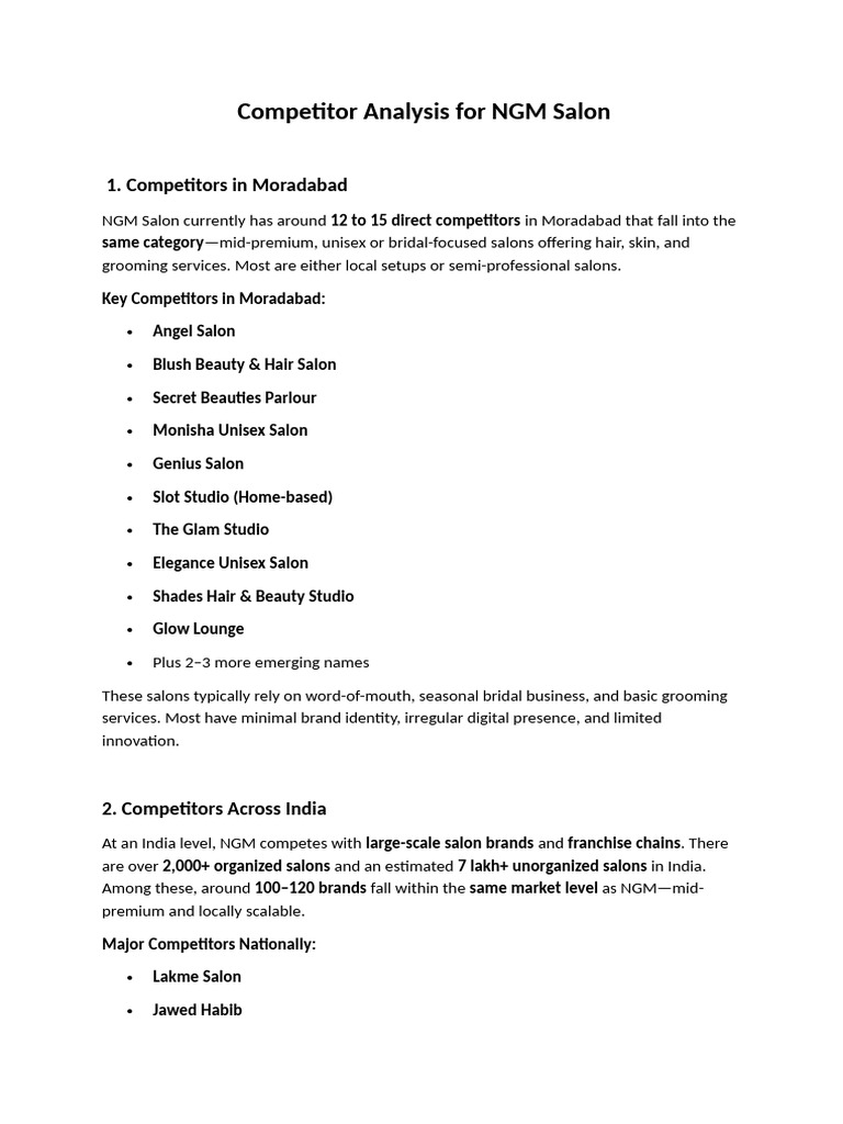 Competitor Analysis For NGM Salon | PDF | Beauty | Human Appearance