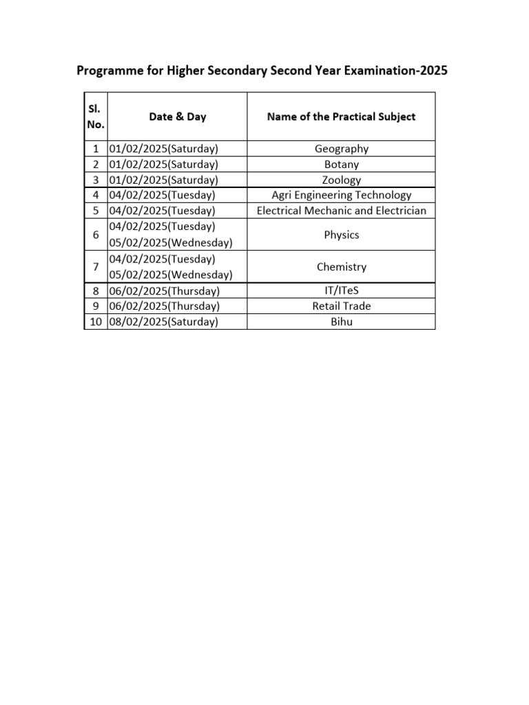 Higher Secondary Exam Schedule 2025 | PDF