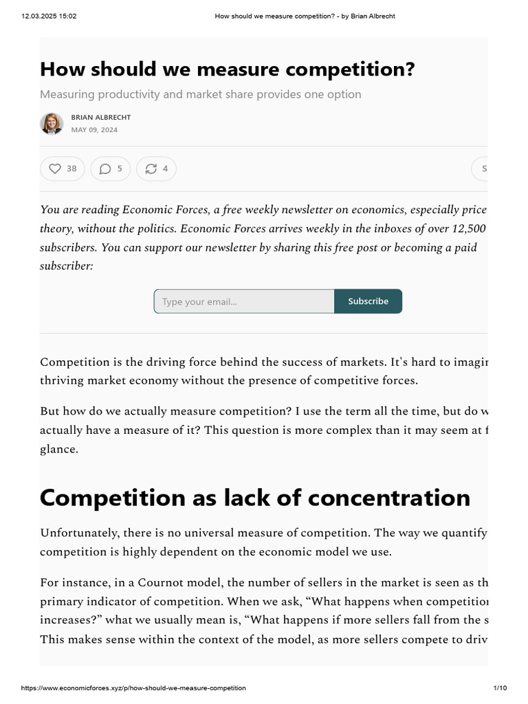 How Should We Measure Competition - by Brian Albrecht | PDF | Market ...