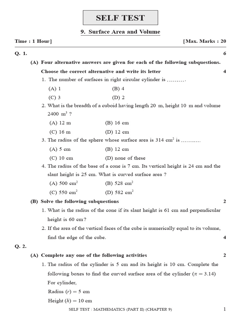 Surface Area and Volume Self Test | PDF | Area | Surface Area