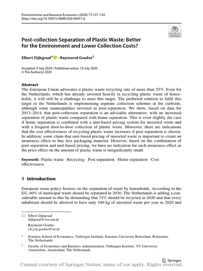 Post-Collection Separation of Plastic Waste Better - 2 | PDF ...
