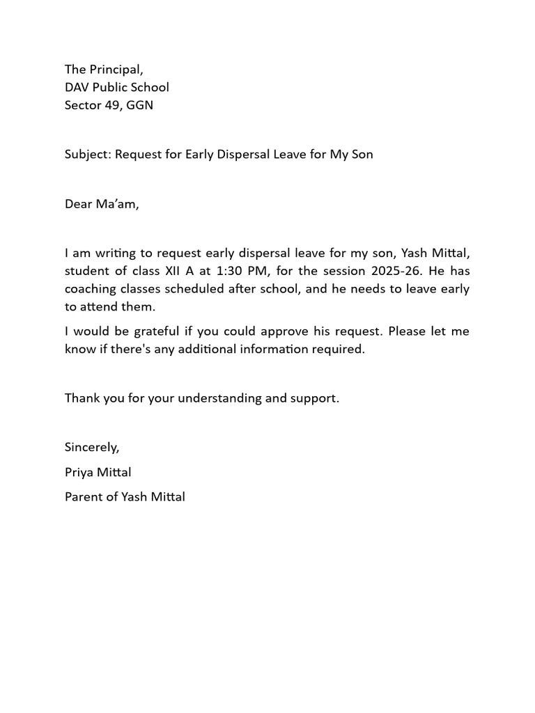Early Dispersal Form | PDF