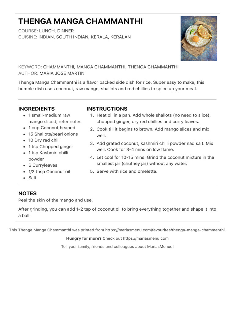 Thenga Manga Chammanthi Recipe | PDF