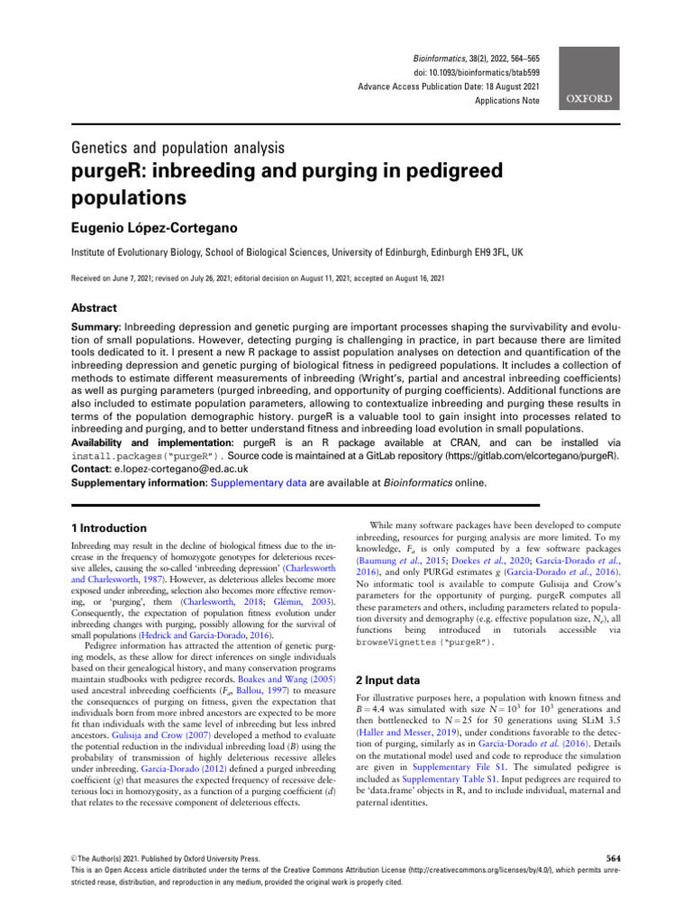 purgeR_Inbreeding_and_purging_in_pedigreed_populat | PDF | Inbreeding ...