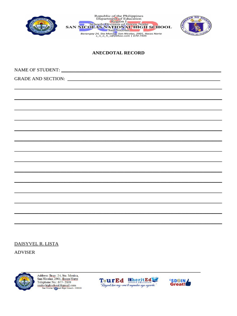 Anecdotal Record Template for Students | PDF
