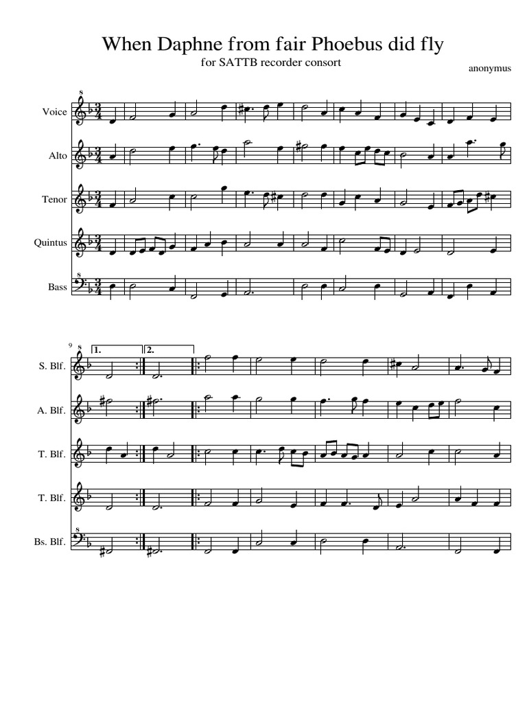 When Daphne From Fair Phoebus Did Fly | PDF | Vocal Music | Choral Music