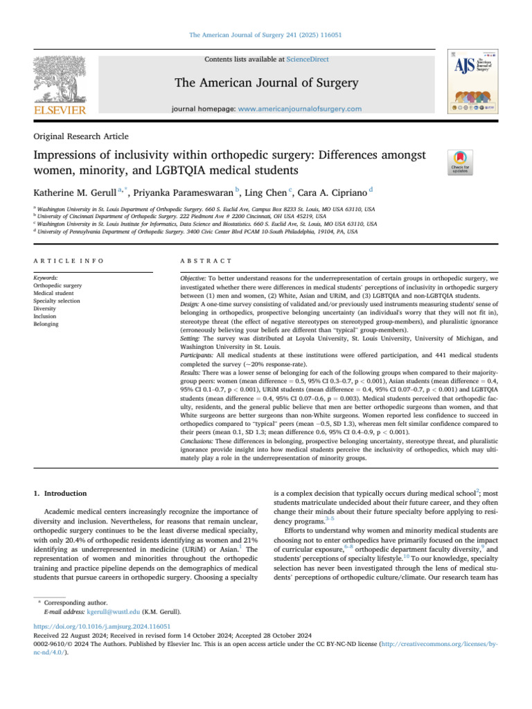 Inclusivity in Orthopedic Surgery Study | PDF | Social Psychology ...