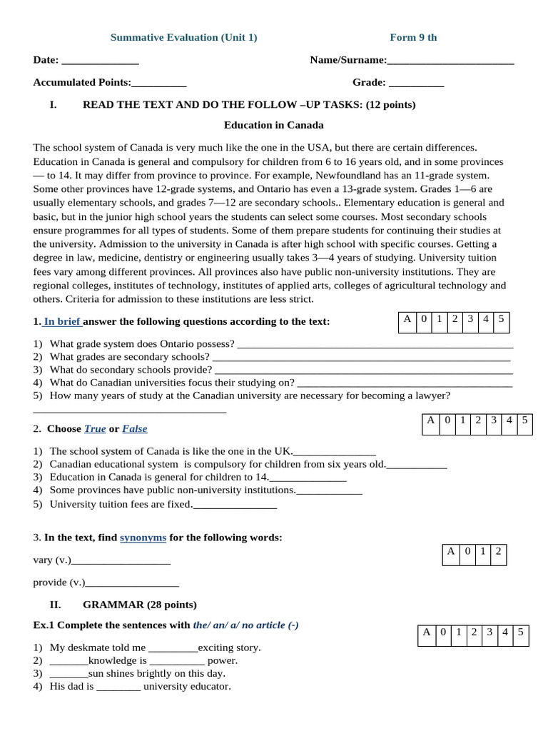 Unit 1 Summative: Canadian Education | PDF | University And College ...