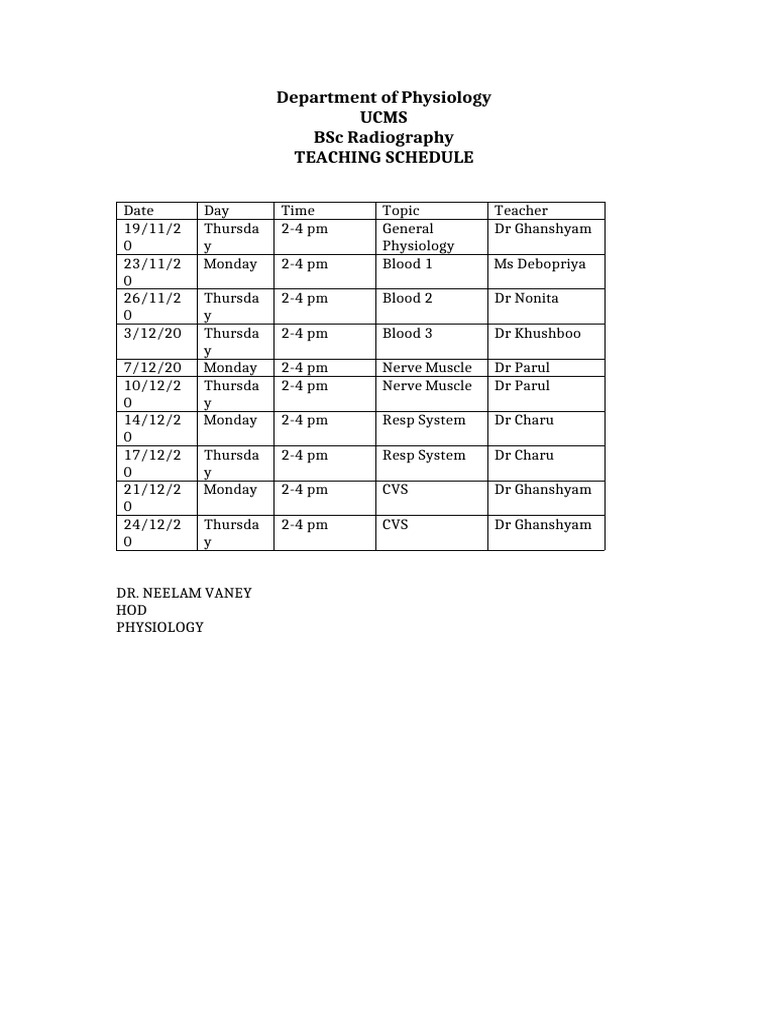 Bsc Radiography Schedule (1) | PDF