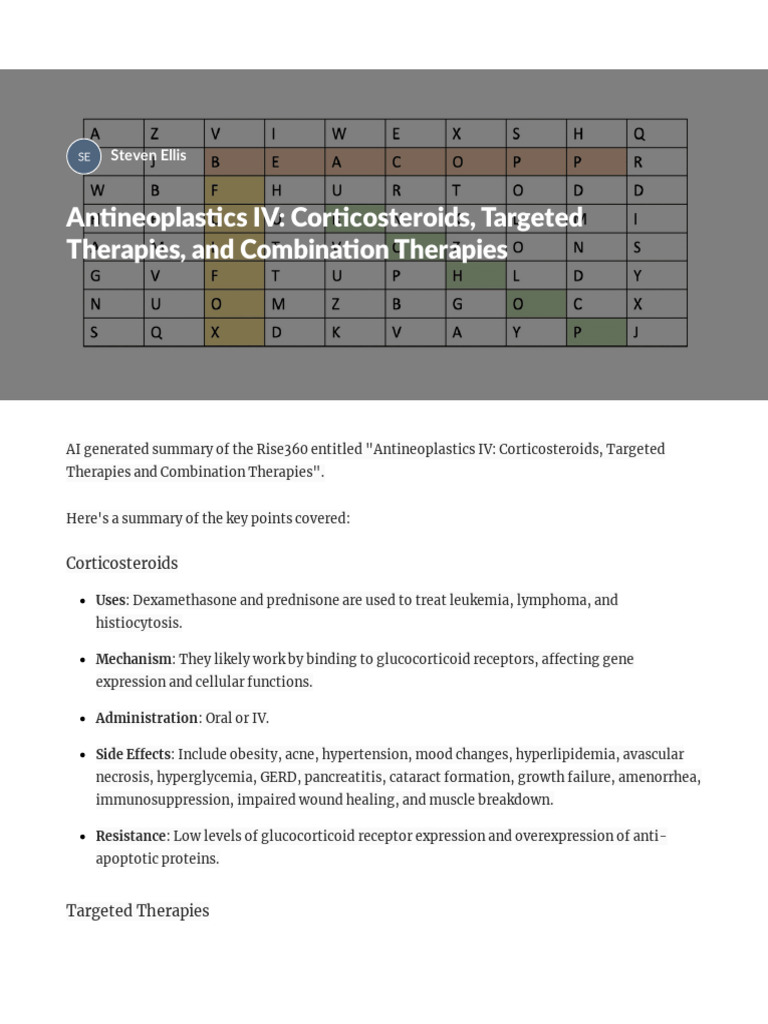 antineoplastics-IV Corticosteroids Targeted Therapies Combination ...