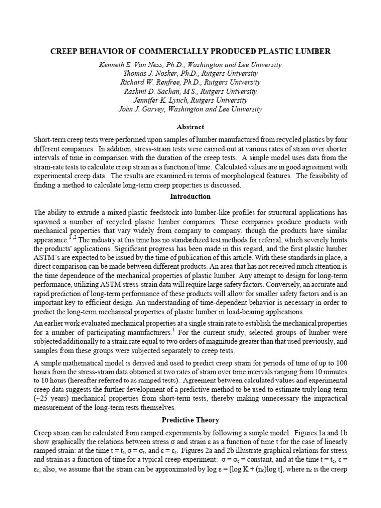 Creep Behavior of Commercially Produced Plastic Lumber | PDF | Creep ...