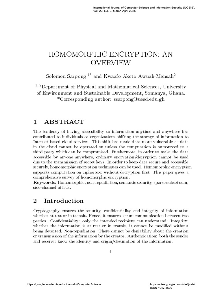 Overview of Homomorphic Encryption | PDF | Encryption | Cyberwarfare