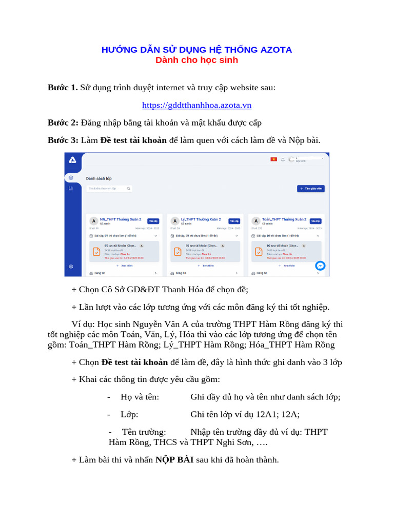 Hướng Dẫn Sử Dụng Azota Dành Cho HS | PDF