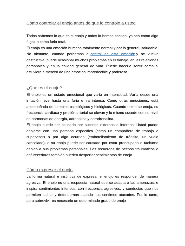 Controlando el enojo en niños | PDF | Ira | Las emociones