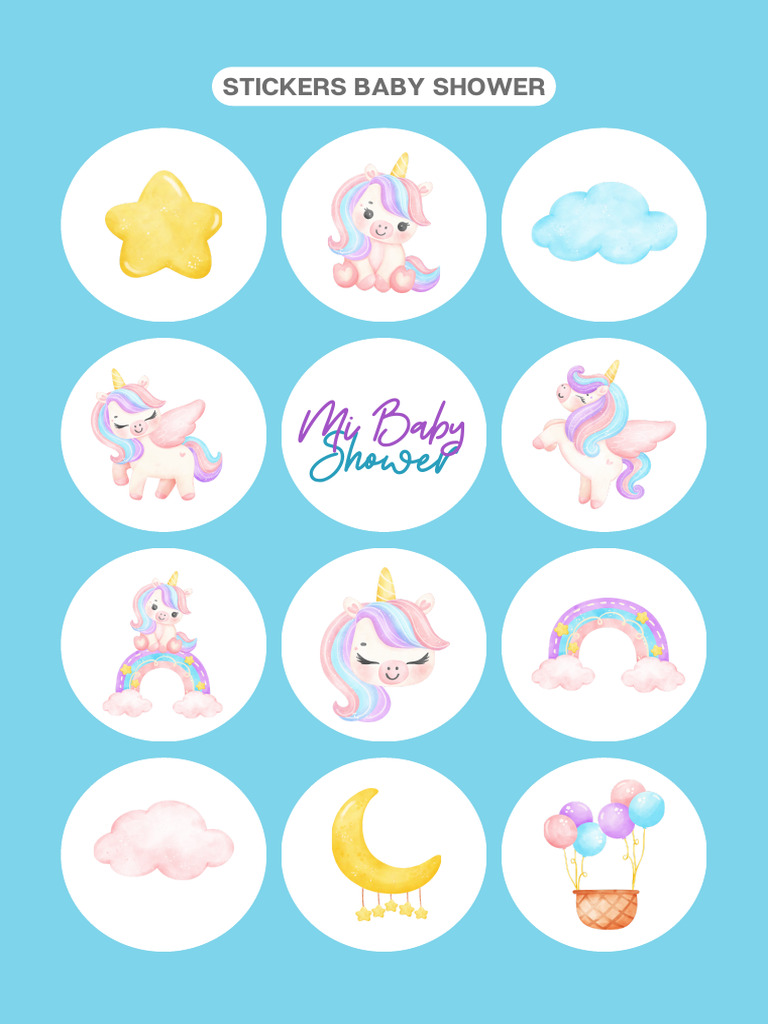 Documento A4 Stickers Baby Shower Unicornio Colorido.pdf | PDF