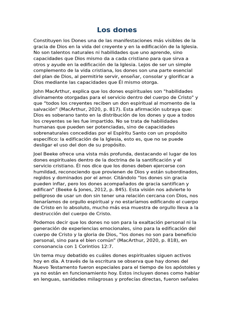 Los dones | PDF | Gracia divina | Cristo (título)