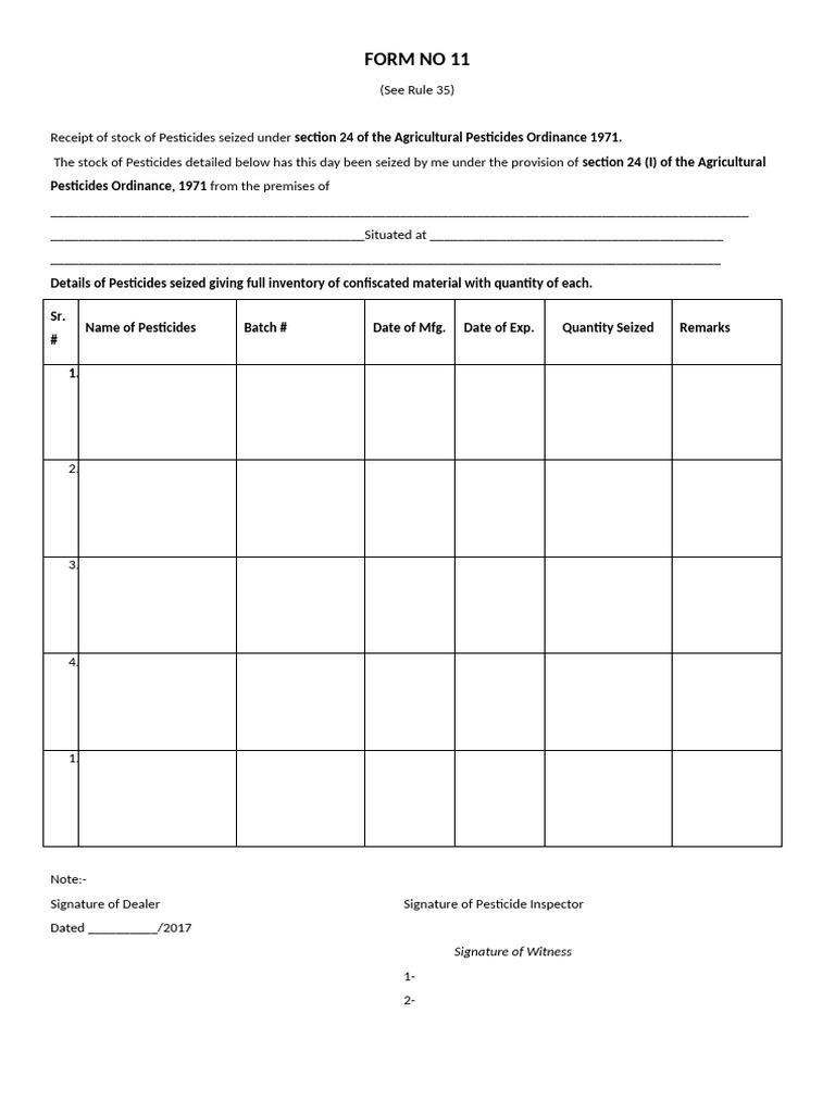 FORM NO 5,10 & 11 Pesticides | PDF