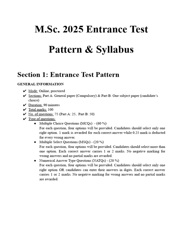 MSC 2025 Entrance Test Pattern Syllabus | PDF | Matrix (Mathematics ...