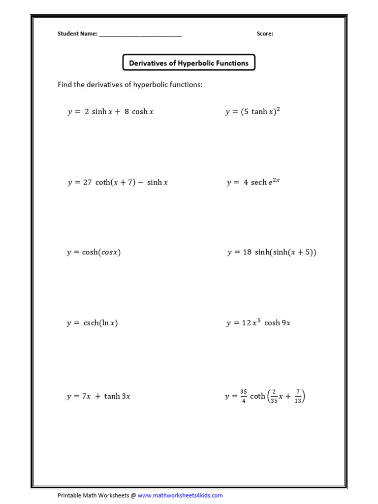 Derivatives of Hyperbolic Functions | PDF