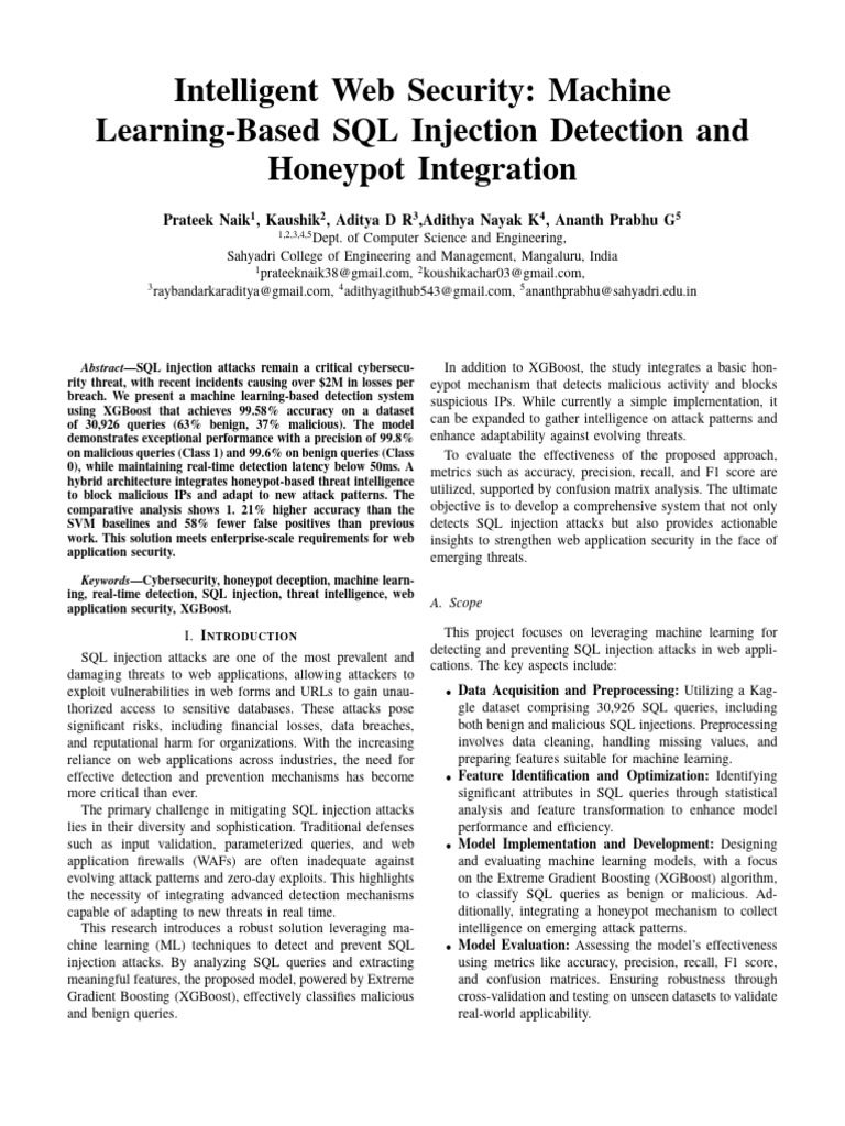 Intelligent Web Security: Machine Learning-Based SQL Injection Detection and Honeypot ...