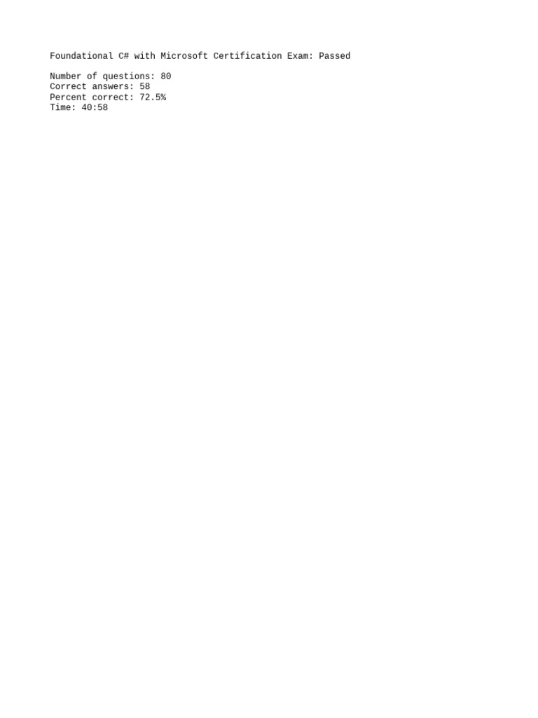 Foundational C Sharp With Microsoft Certification Exam | PDF