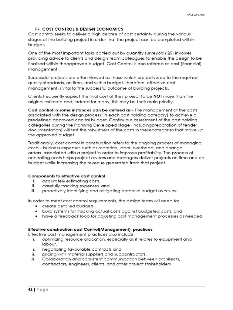 Cost Planning and Control - Arc 502 - F - I | PDF | Discounting | Life ...