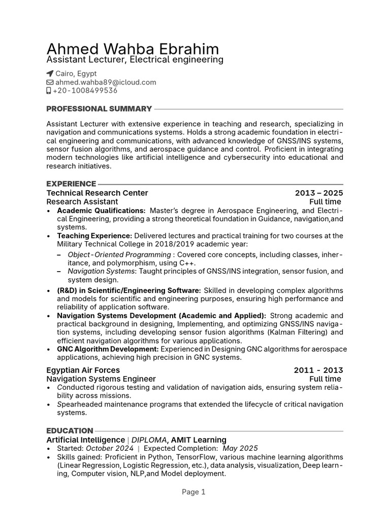 Ahmed Wahba Ebrahim - Resume | PDF | Engineering | Inertial Navigation System