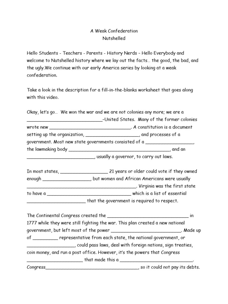 A Weak Confederation - Nutshelled - Blanked | PDF | The United States ...