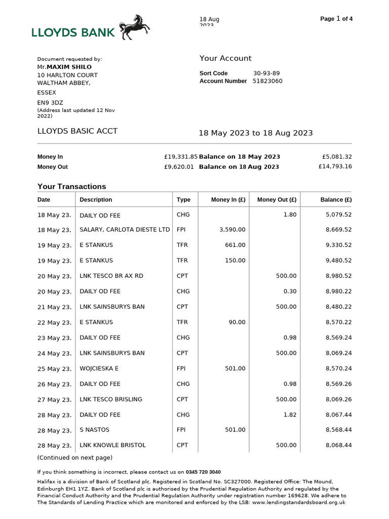 495523035-Lloyds-Statement | PDF | Payments | Banks