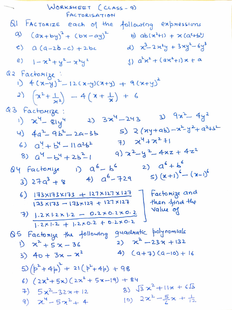 Factorisation Class 9 | PDF