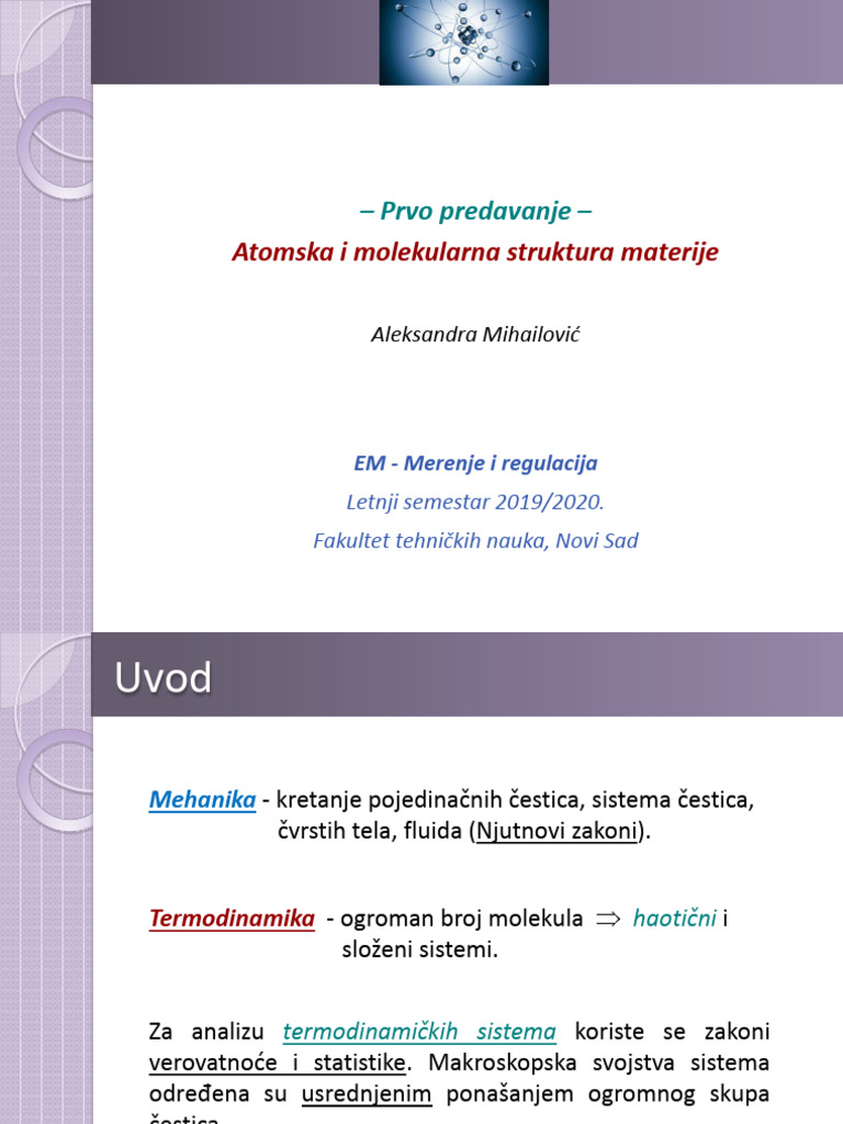 2020 1 EM I Deo Atomska I Molekularna Struktura Materije | PDF