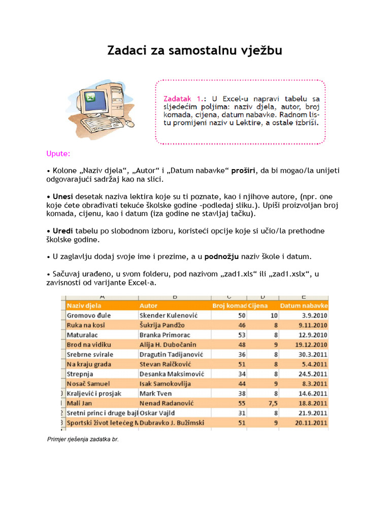 Zadaci_za_samostalnu_vjezbu_EXCEL1 | PDF