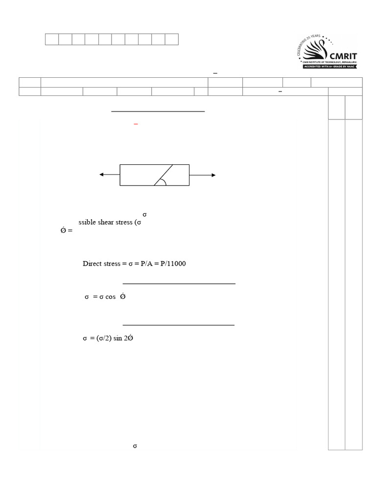 IAT-II Question Paper With Solution of 18CV32 Strength of Materials Oct ...