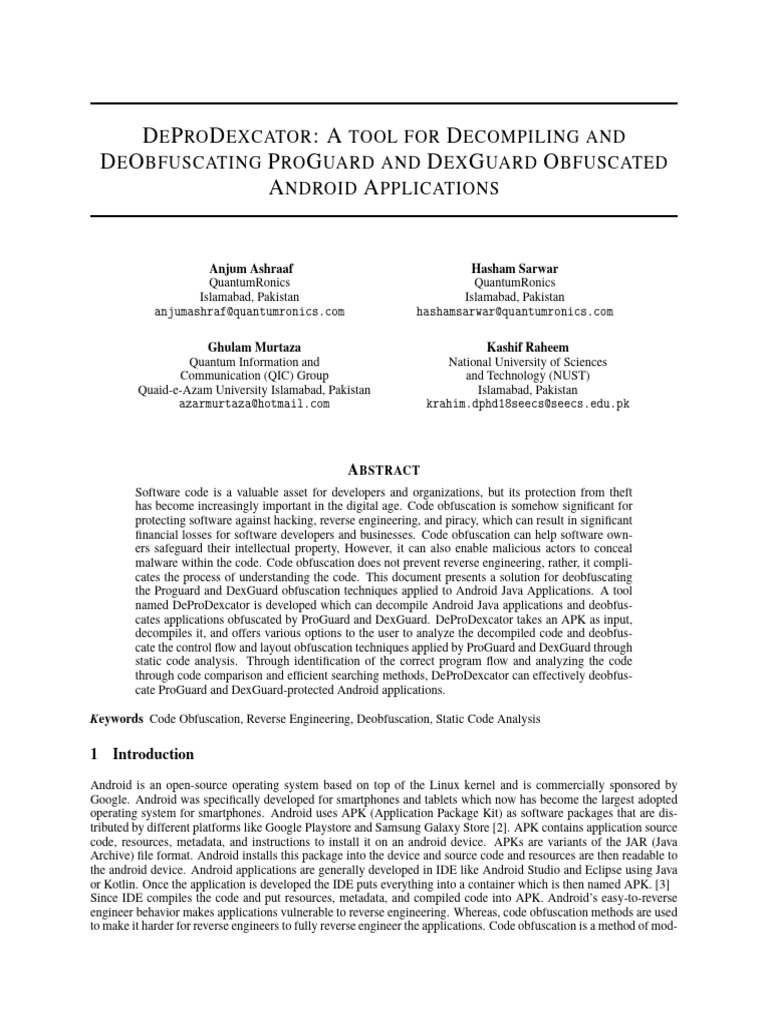 DeProdexCator Tool for Reverse Engineering Code Obfuscation | PDF | Java (Programming Language ...