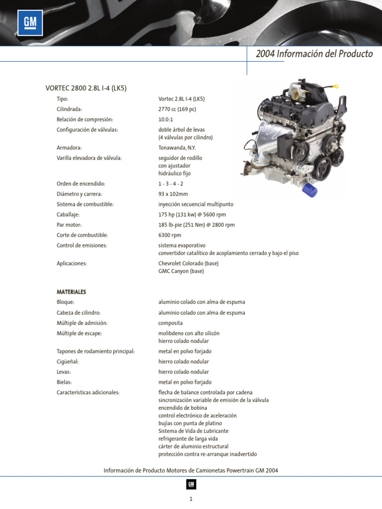 Motores Vortec GM: Especificaciones y Aplicaciones | PDF | Inyección de combustible | Chevrolet ...