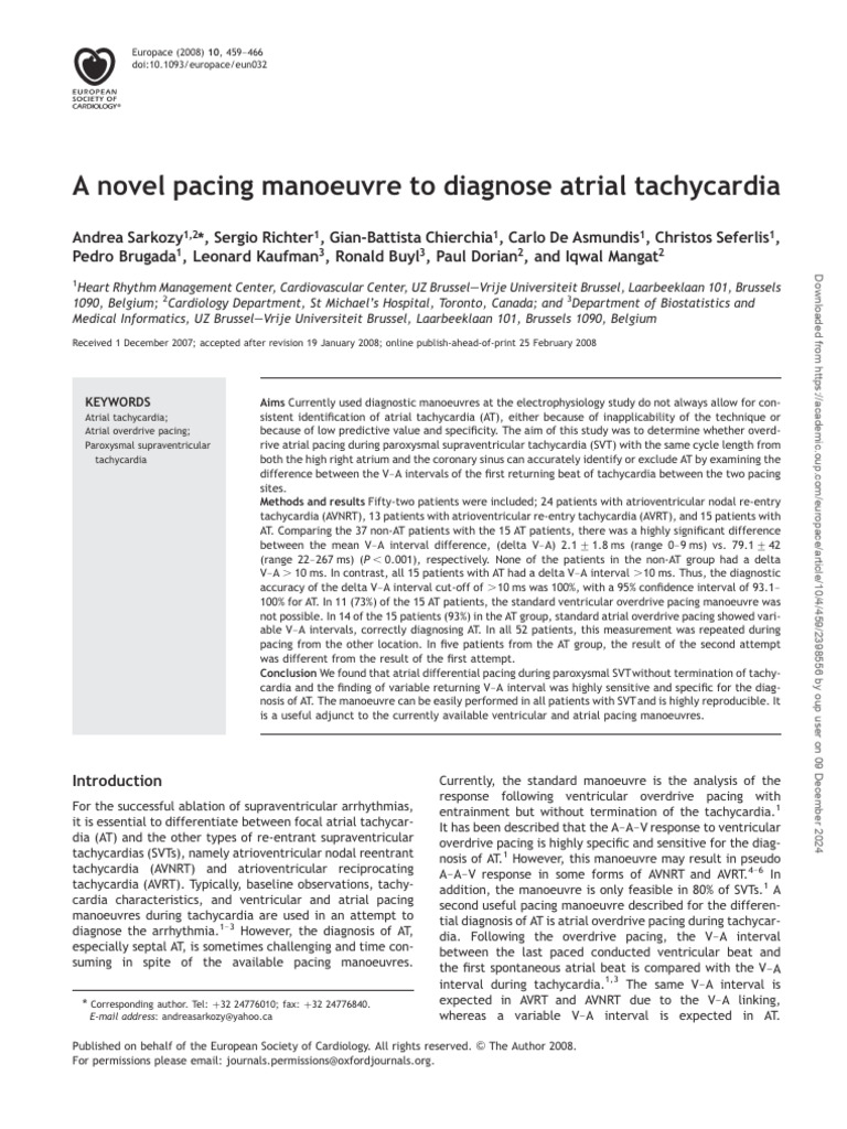 A Novel Pacing Maneuver To Diagnose Atrial Tachycardia | PDF ...