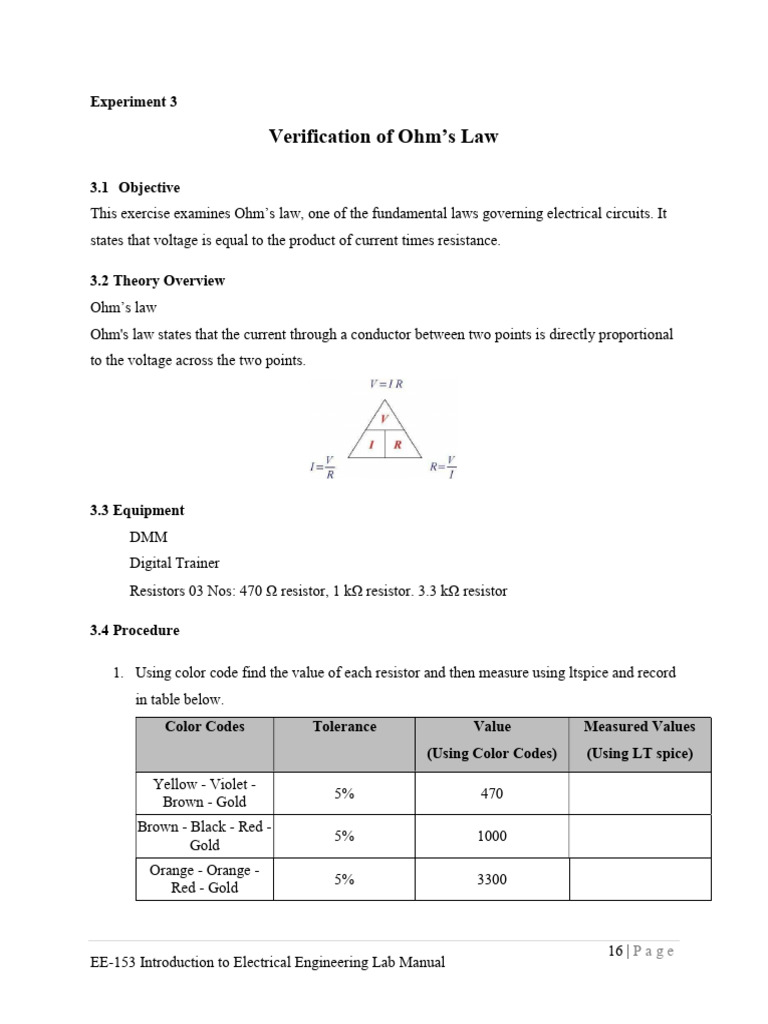 Ohm's Law Verification Lab Guide | PDF | Resistor | Voltage