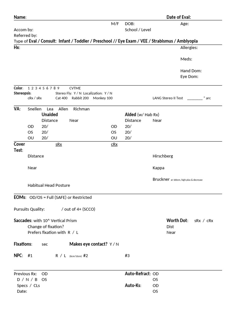 Vision Eval Under 5yo Form 2020 | PDF | Neuropsychological Assessment ...