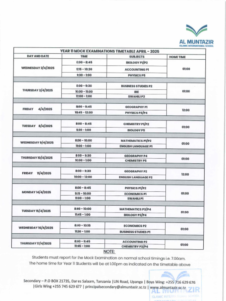 Year 11 Mock Timetable 2025 | PDF