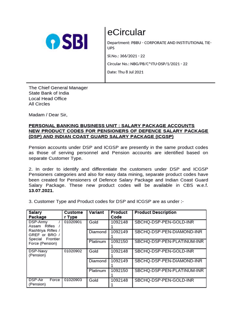 New Product Codes for DSP Pensioners | PDF