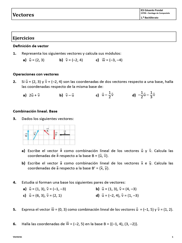 1º BAC - Vectores - Ejercicios 2 | PDF | Vector Euclidiano | Ortogonalidad
