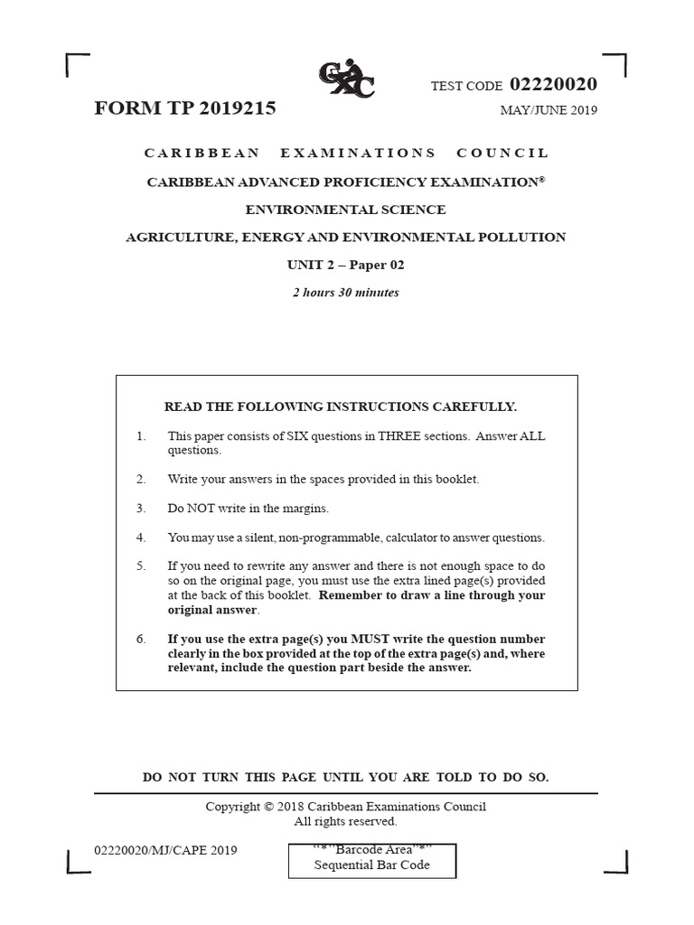 CAPE Environmental Science Exam 2019 | PDF | Agriculture | Energy ...
