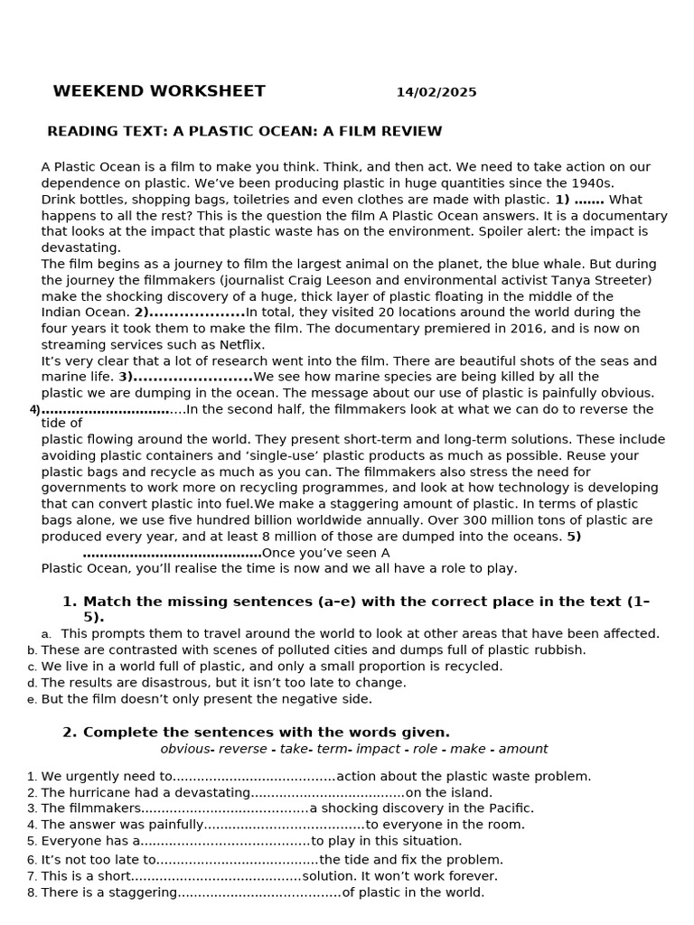 Weekend Worksheet 14.02.2025 | PDF