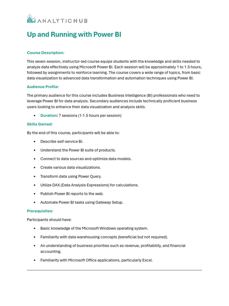 PowerBI Course Curriculum 1 | PDF | Data | Microsoft Excel