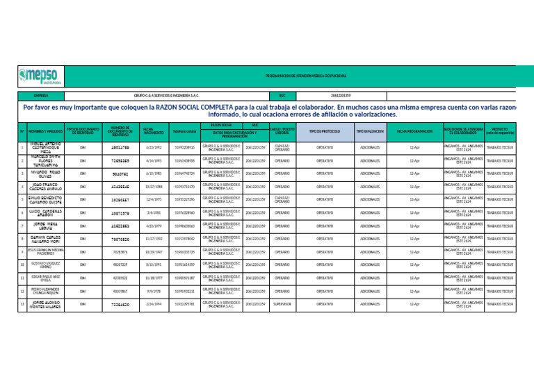 Formato de Programacion Emo - Mepso | PDF | Autenticación | Control de ...