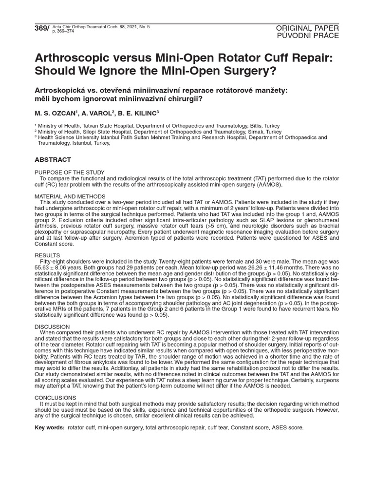 Arthroscopic Versus Mini-Open Rotator Cuff Repair Pregunta | PDF | Surgery | Shoulder
