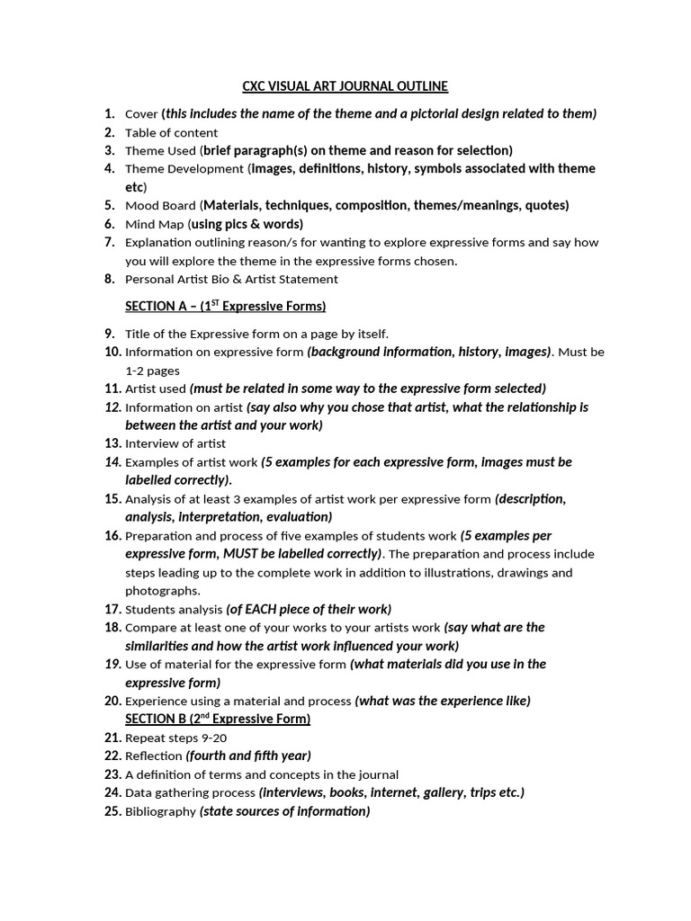 CXC Visual Art Journal Outline | PDF
